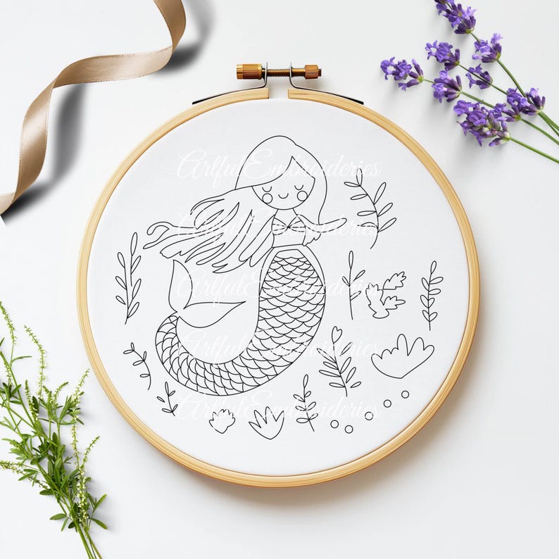 Mermaid Hand Embroidery Pattern, Mermaid Fairy Pattern, Fairy Tale ...