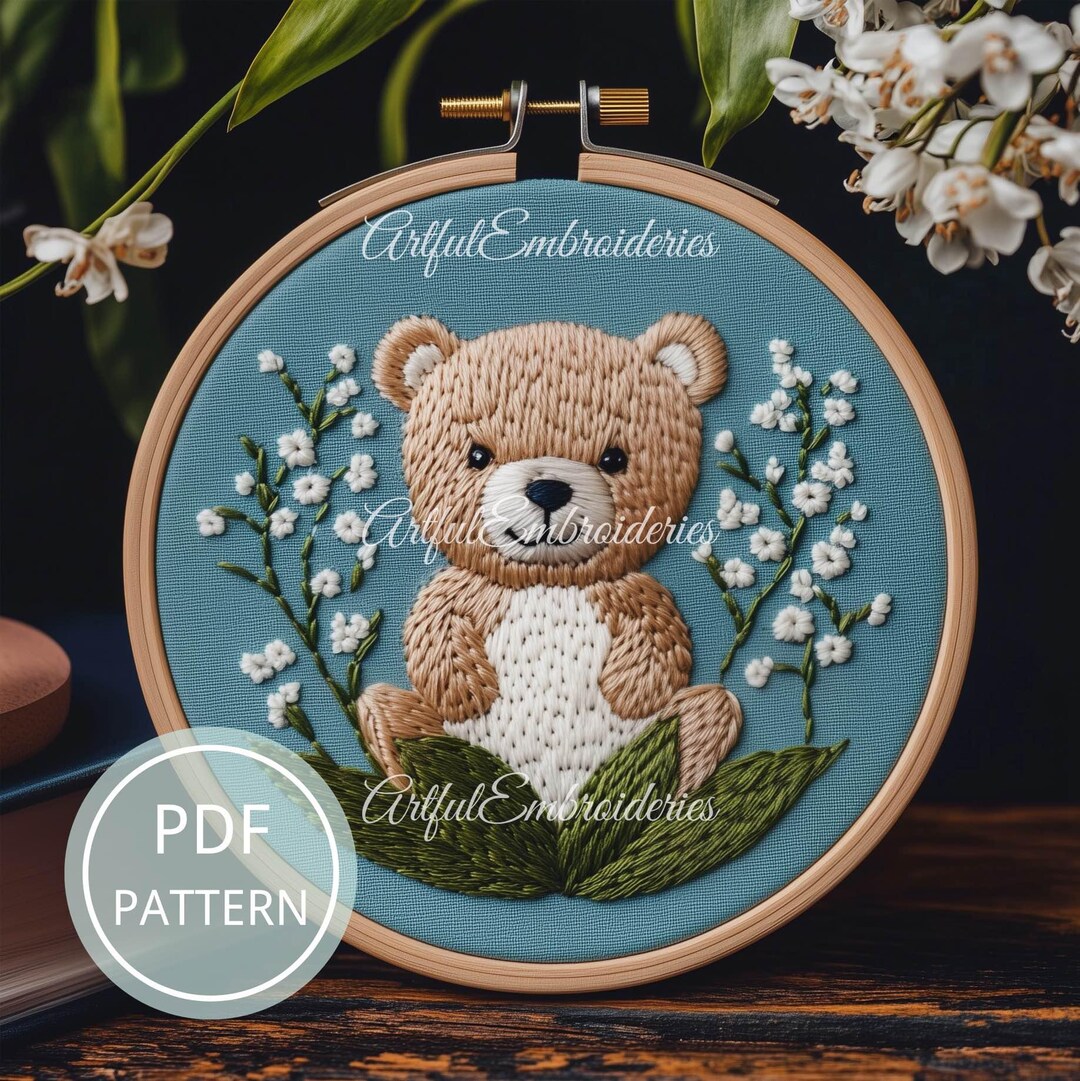 Bear Embroidery Pattern: Baby Animal Floral Design (PDF) - Etsy