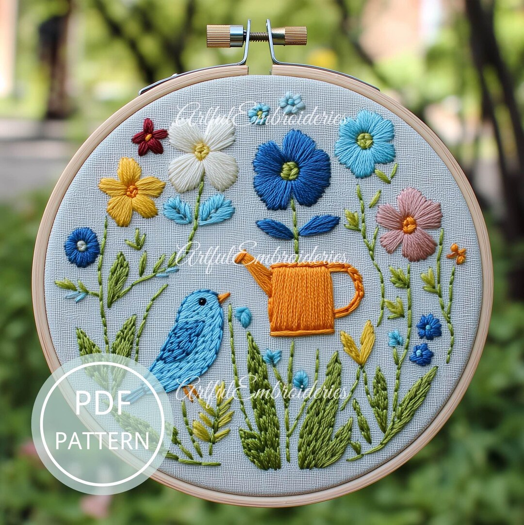 Garden Bird Hand Embroidery Pattern, Flower Embroidery Pattern ...