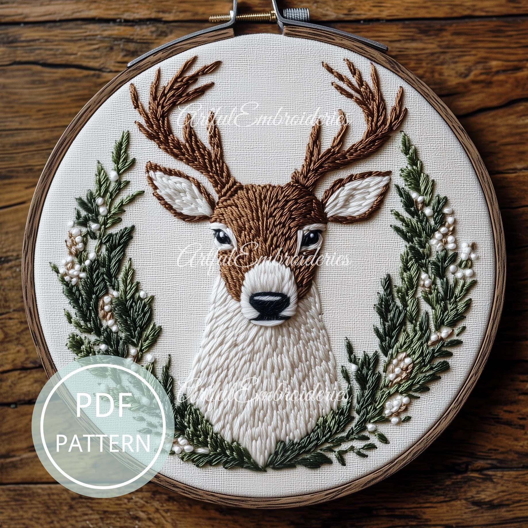 Christmas Reindeer Embroidery Pattern: Buck Head Design (PDF) - Etsy