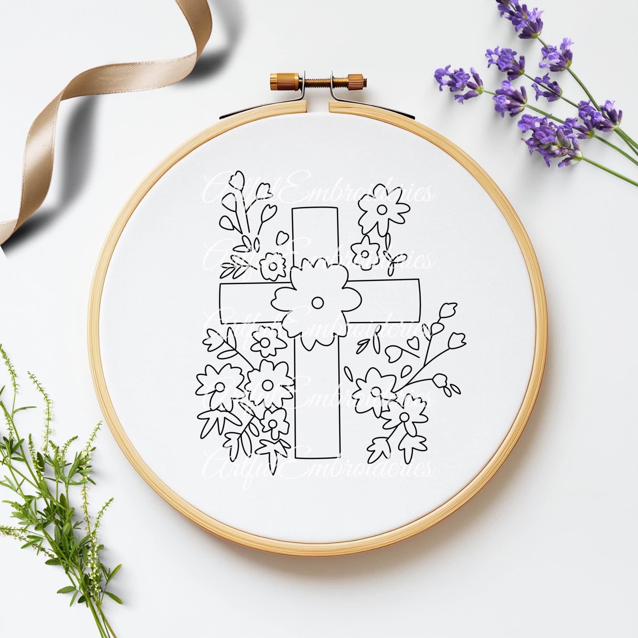 Floral and Cross Pattern, PDF File, Downloadable, Digital Download, Embroidery Design, Hand ...
