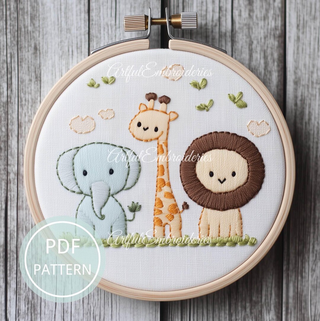 Prairie Animal Embroidery Pattern: Elephant, Giraffe, Lion (PDF) - Etsy