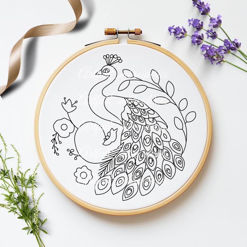 Peacock Embroidery Pattern: Elegant Feather Design (PDF Download) - Etsy