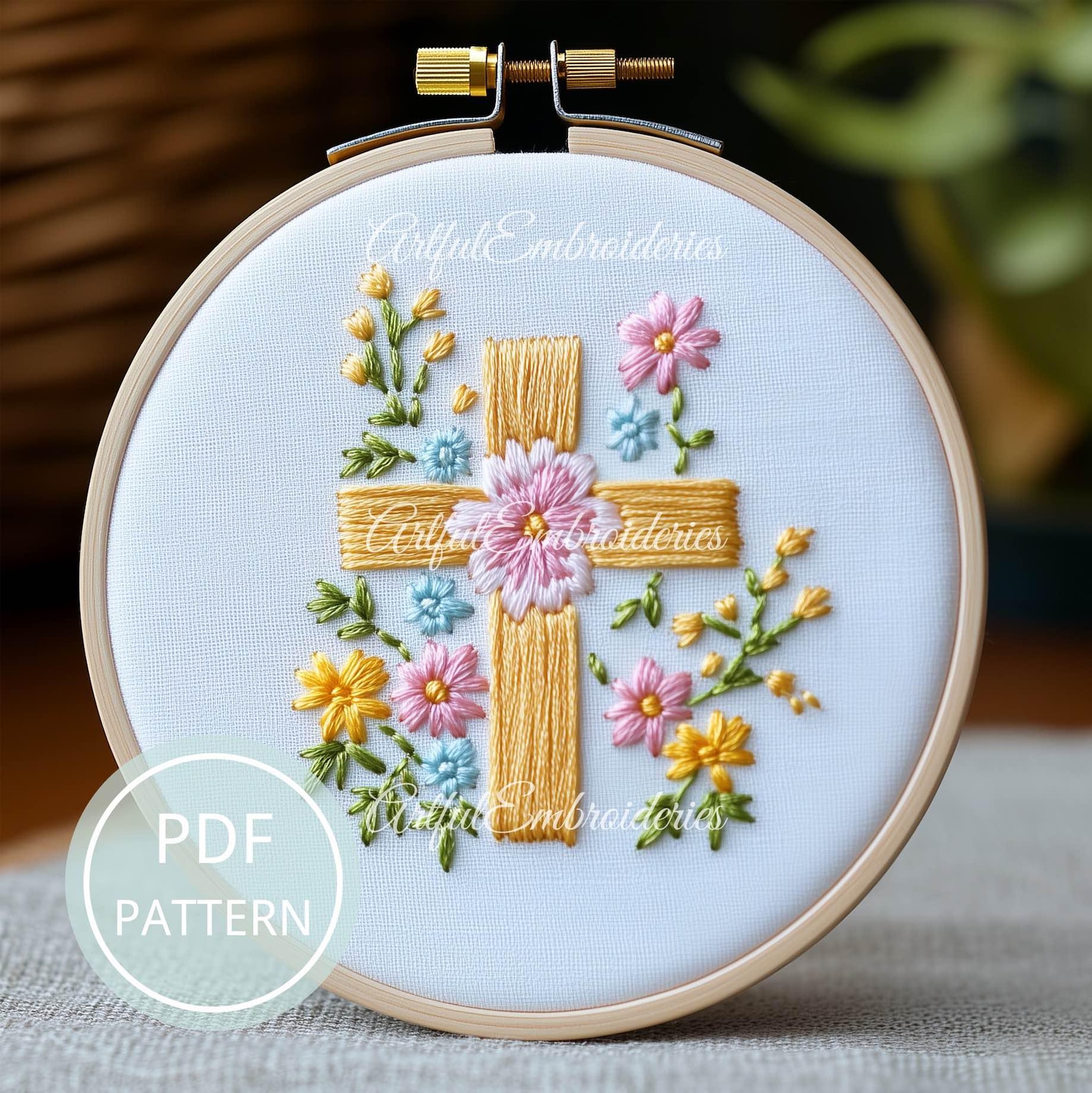 Floral and Cross Pattern, PDF File, Downloadable, Digital Download, Embroidery Design, Hand ...