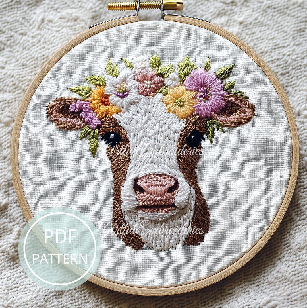 Floral Cow Embroidery Design: Rustic Farmhouse Pattern (PDF) - Etsy