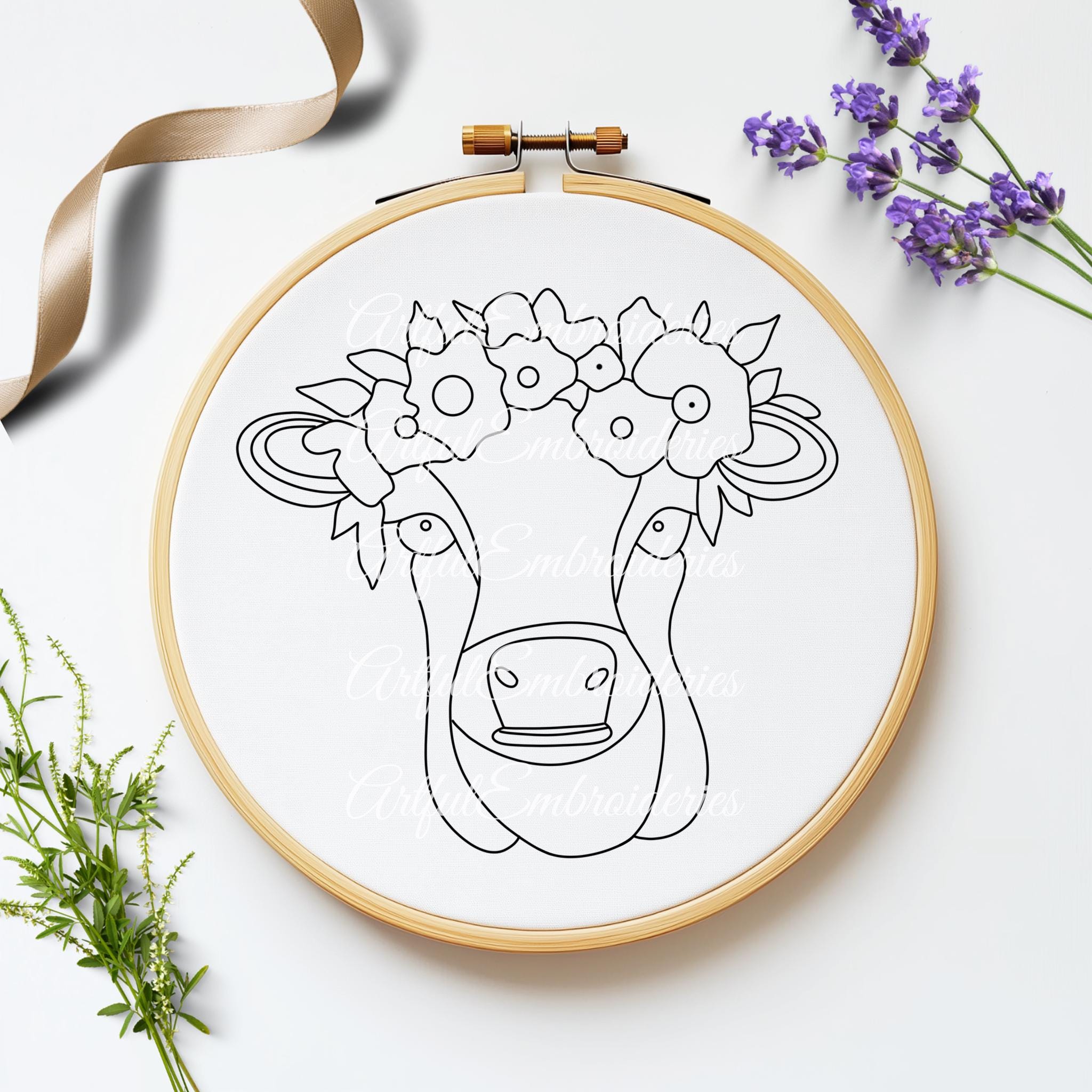 Floral Cow Embroidery Design: Rustic Farmhouse Pattern (PDF) - Etsy