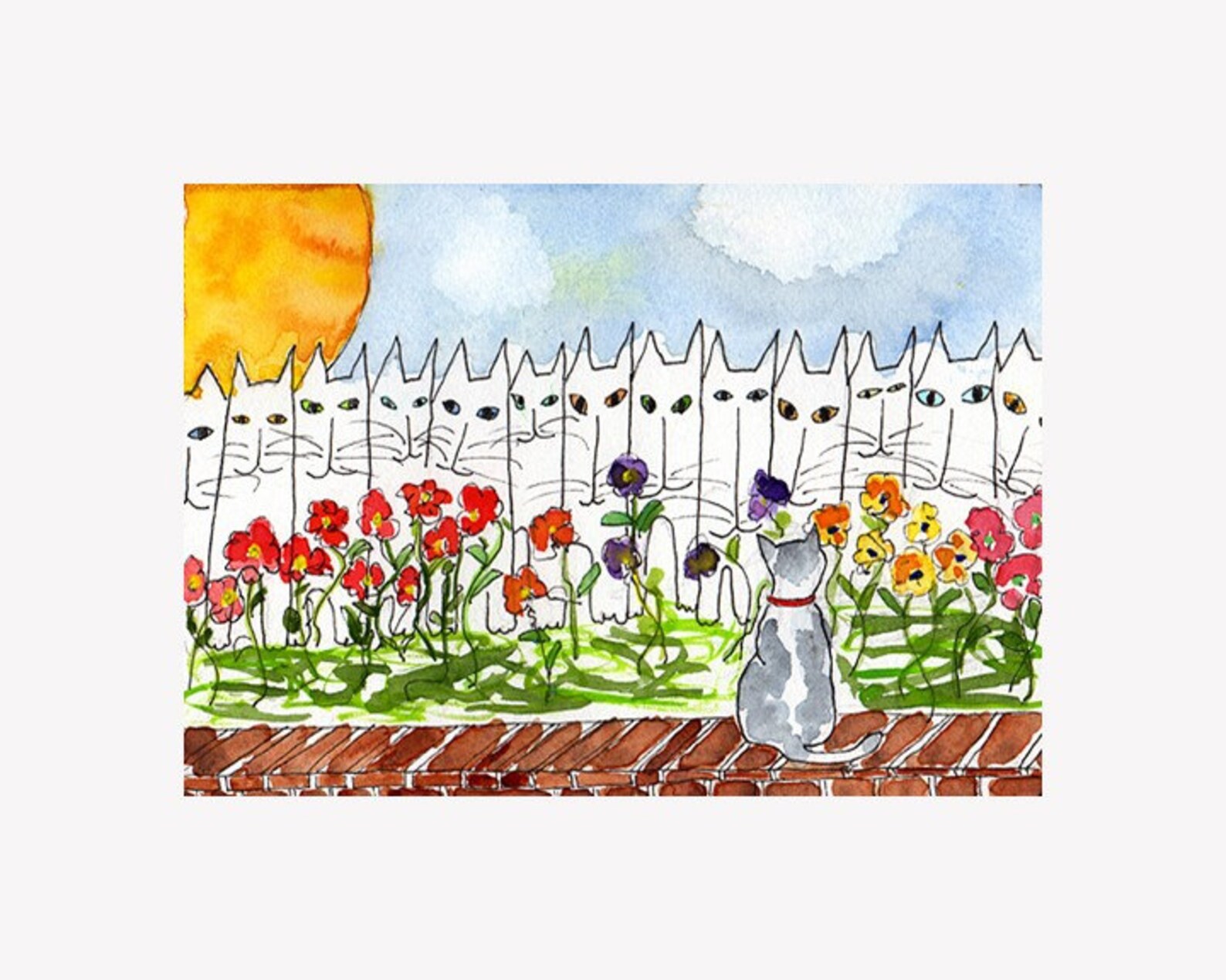 Cat Art Print Cat's Garden - Etsy