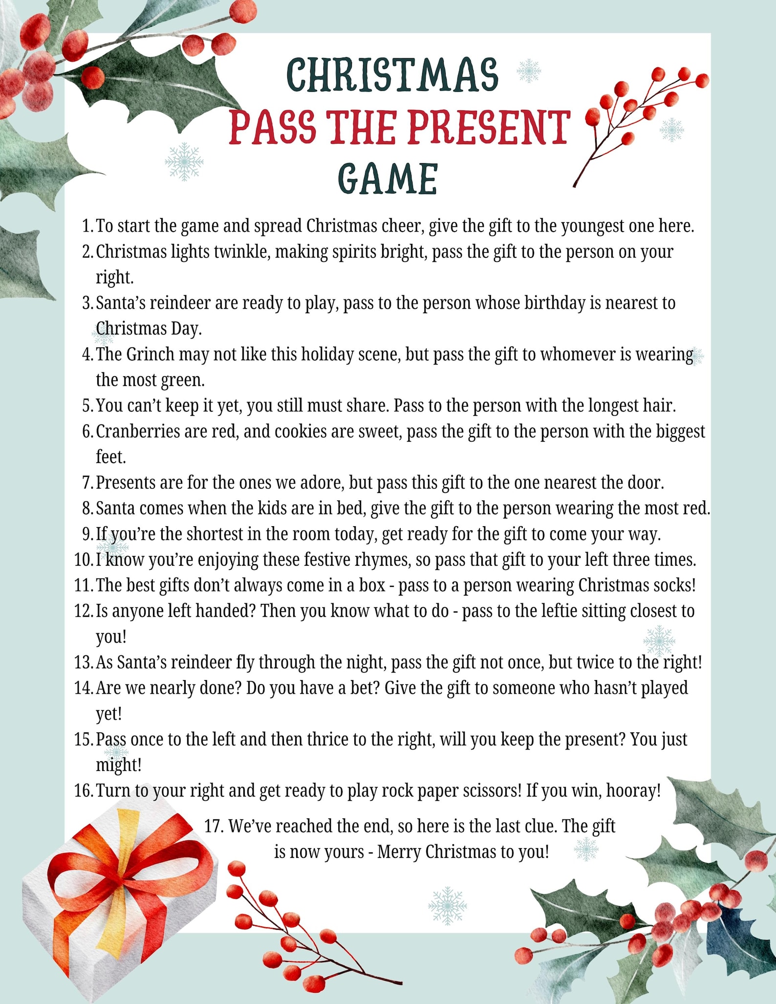 Christmas Pass the Present Game! Fun for Large or Small Groups. Instant ...