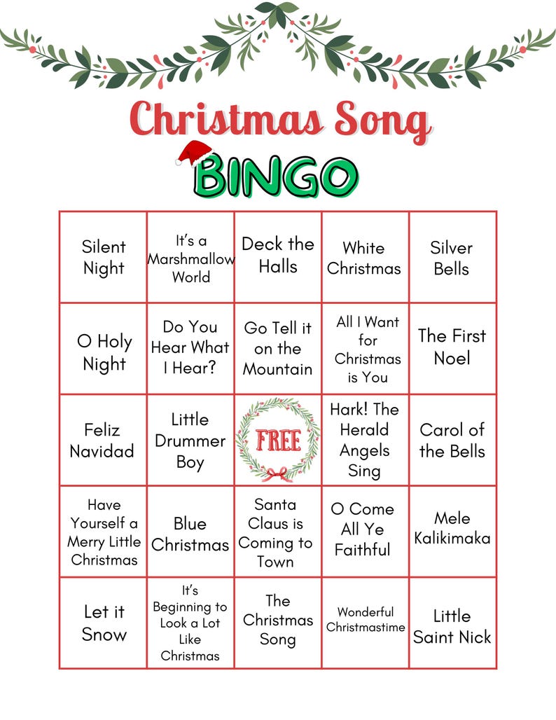 Christmas Music Bingo Cards Digital Download - Etsy