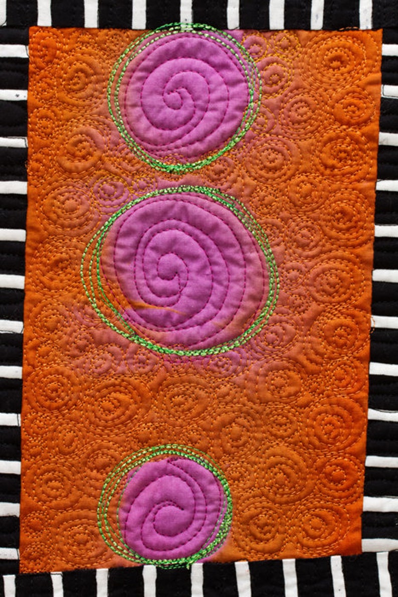 Orange Art Quilt, Black and White Striped Wall Hanging, Orange and ...