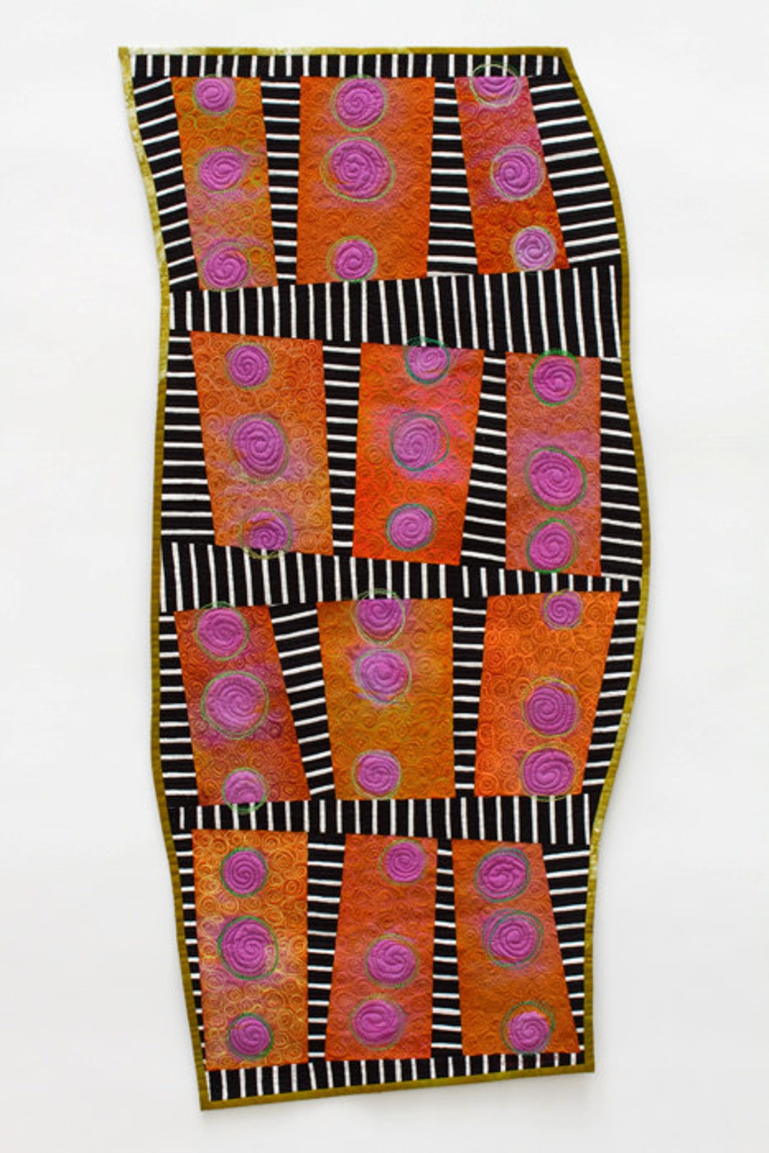 Orange Art Quilt, Black and White Striped Wall Hanging, Orange and ...