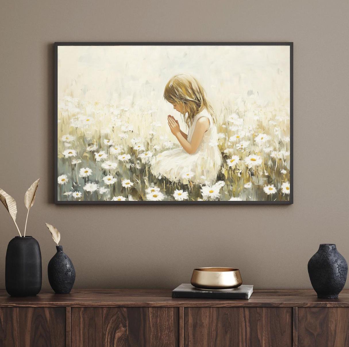 Girl Praying in Daisy Field | Child Praying Wall Art | Christian ...