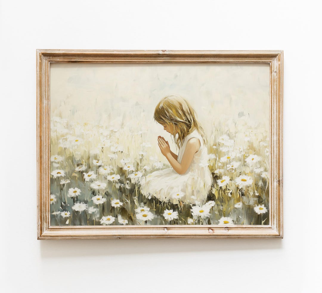 Girl Praying in Daisy Field | Child Praying Wall Art | Christian ...