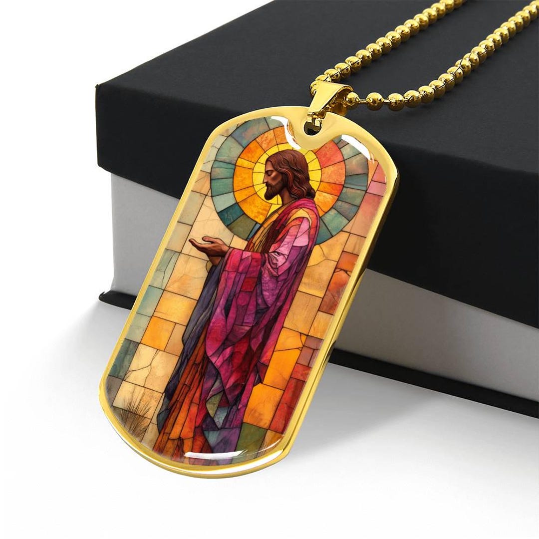 Stained Glass Jesus Christ Tag Pendant, Faux Leadlight Art Nouveau ...
