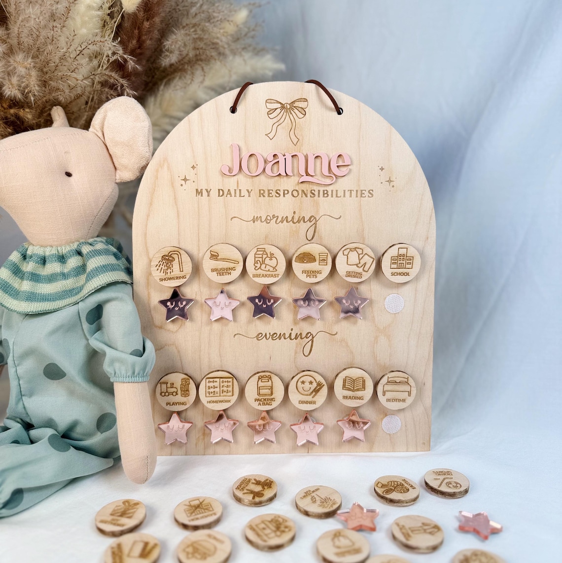 Chore Chart for Kids, Wooden Daily Responsibilities Chart, Visual ...