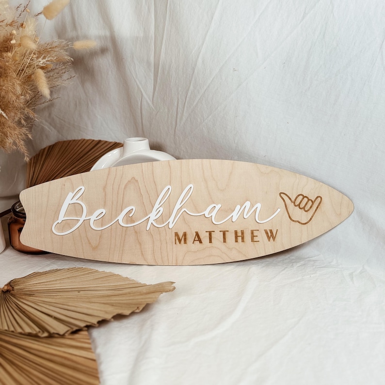 Surfboard Name Sign, 3D Nursery Wooden Name, Custom Ocean Name Sign ...