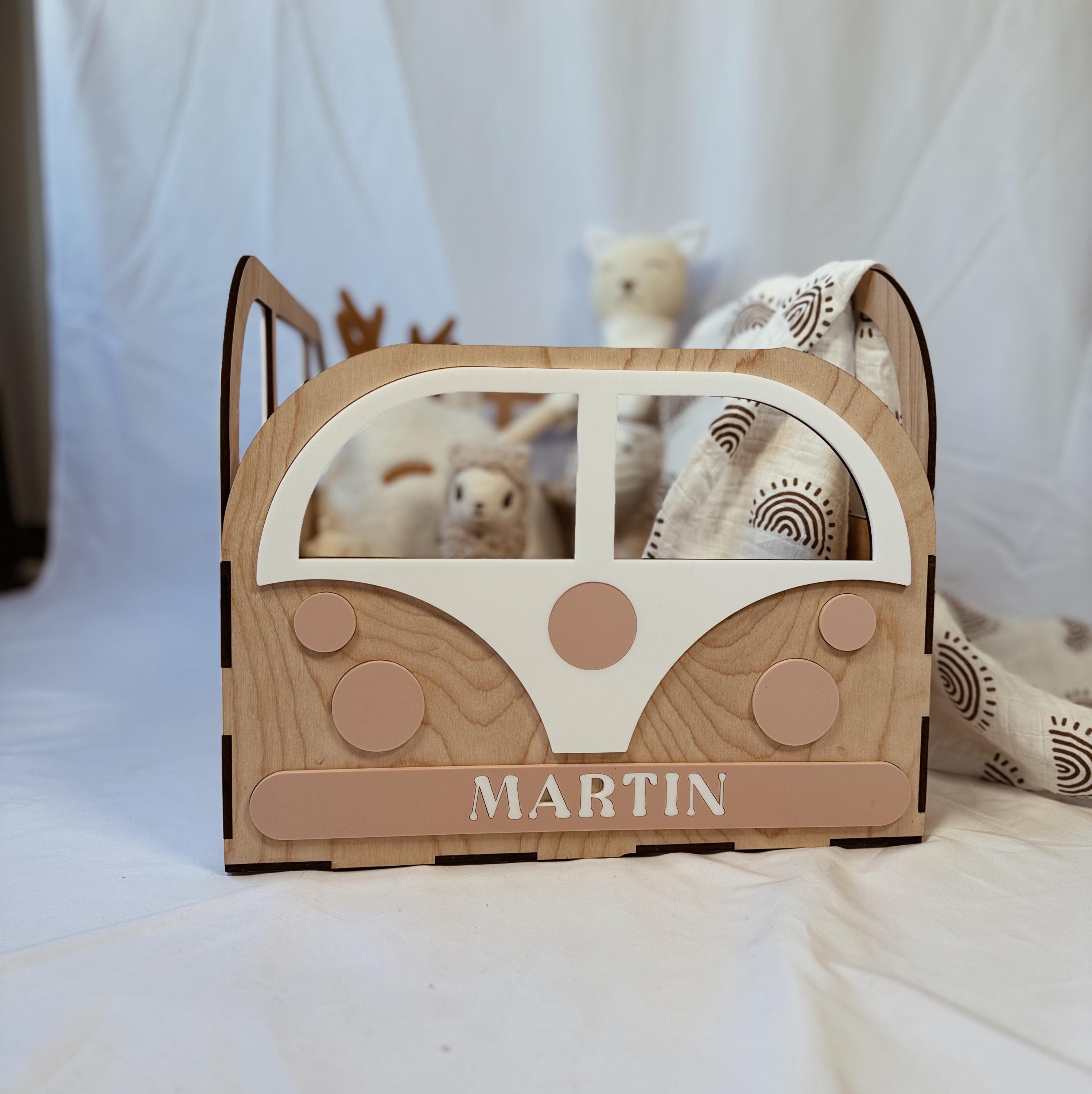 Custom Groovy Bus Shaped Storage, Baby Toy Box, Custom Name Nursery Toy ...