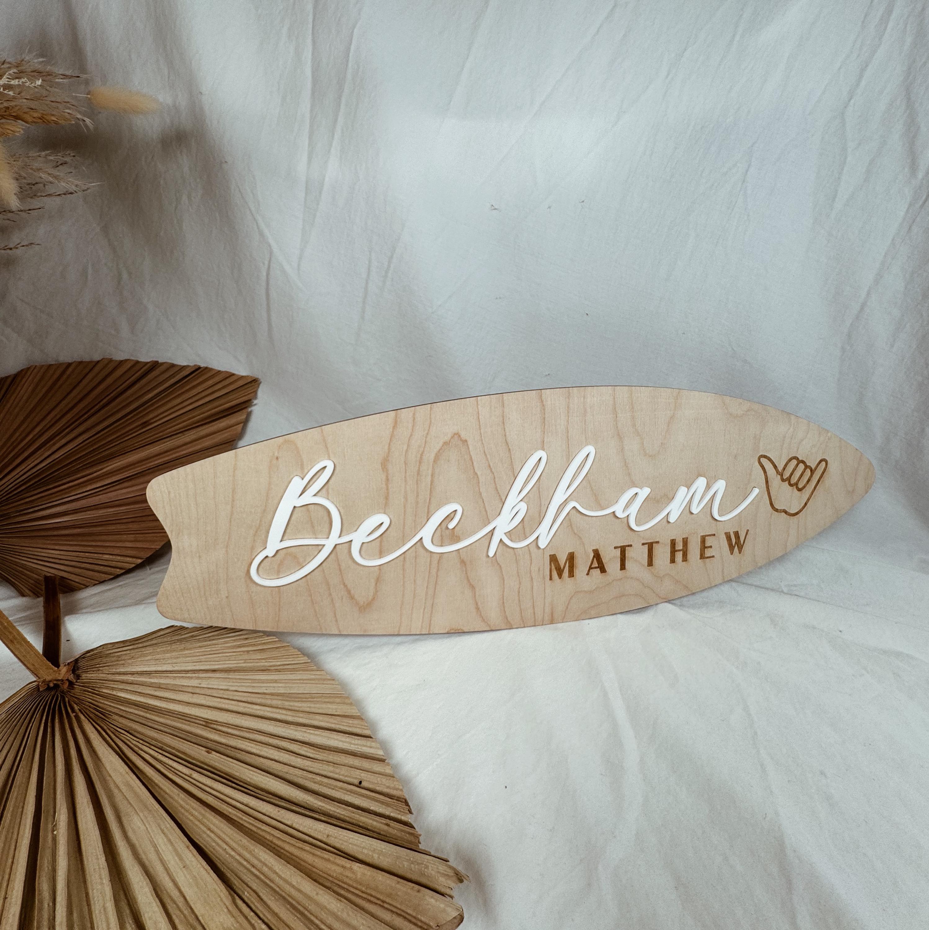 Surfboard Name Sign, 3D Nursery Wooden Name, Custom Ocean Name Sign ...