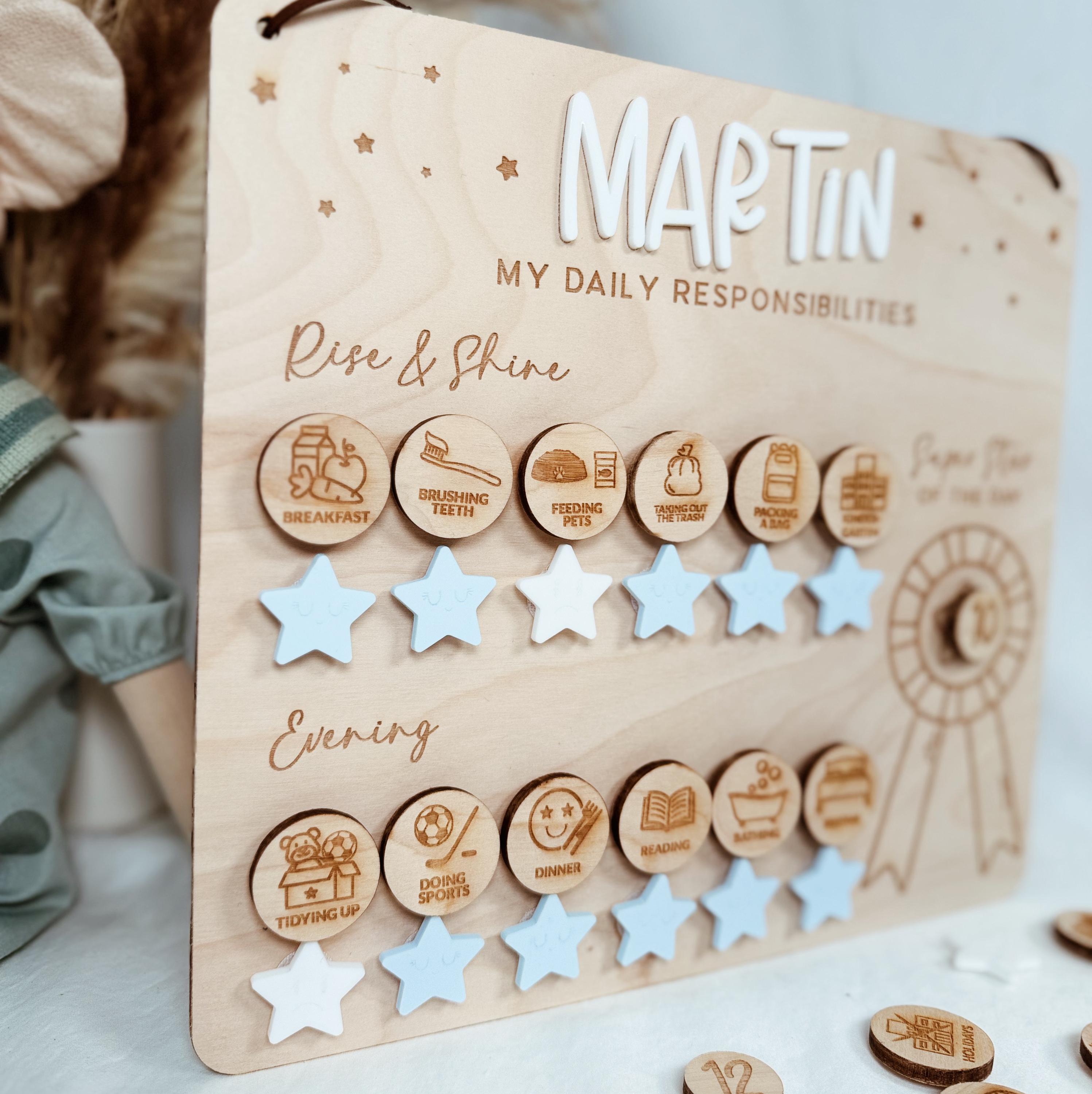 Chore Chart for Kids, Wooden Daily Responsibilities Chart, Visual ...