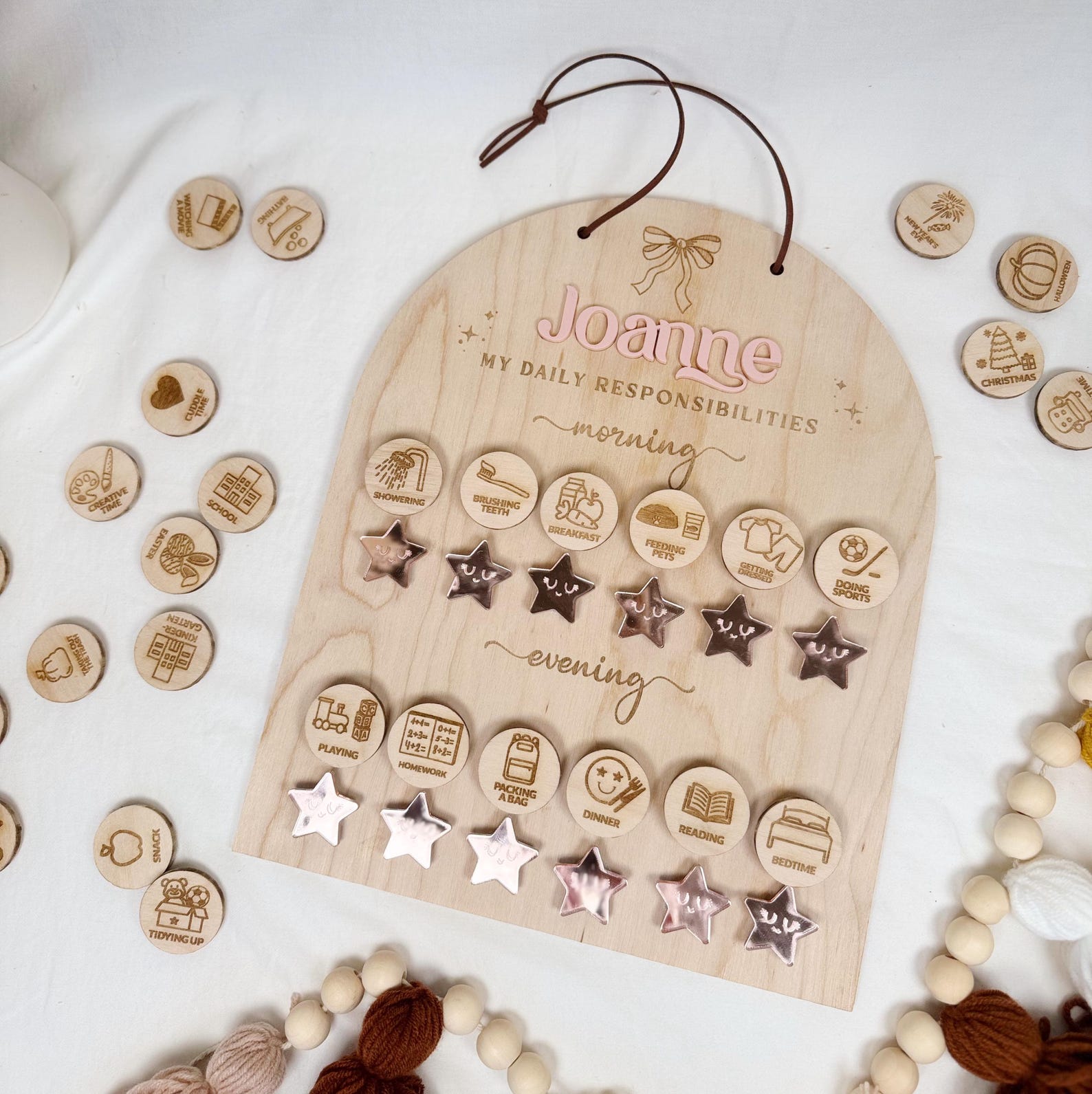 Chore Chart for Kids, Wooden Daily Responsibilities Chart, Visual ...
