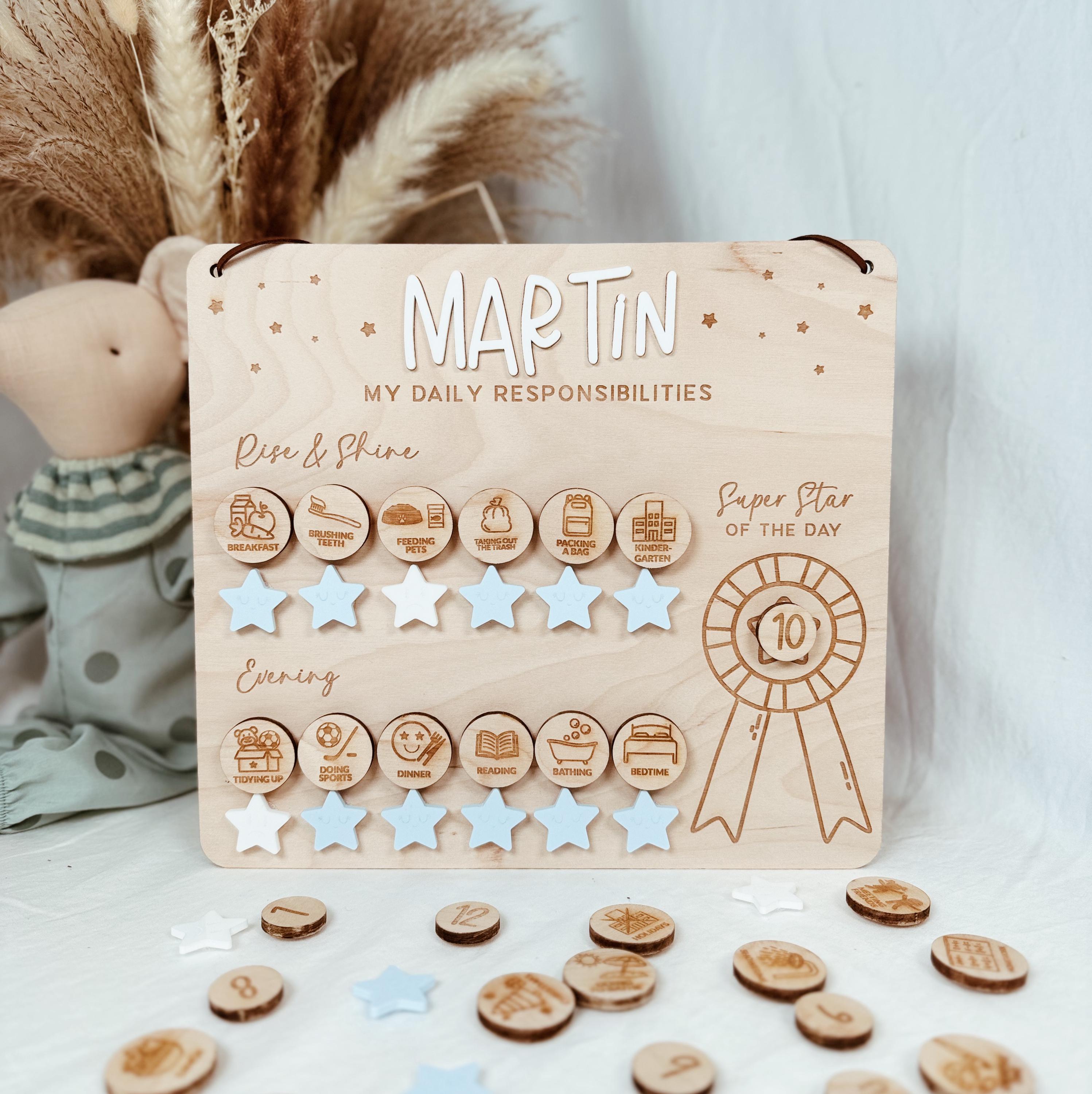 Chore Chart for Kids, Wooden Daily Responsibilities Chart, Visual ...