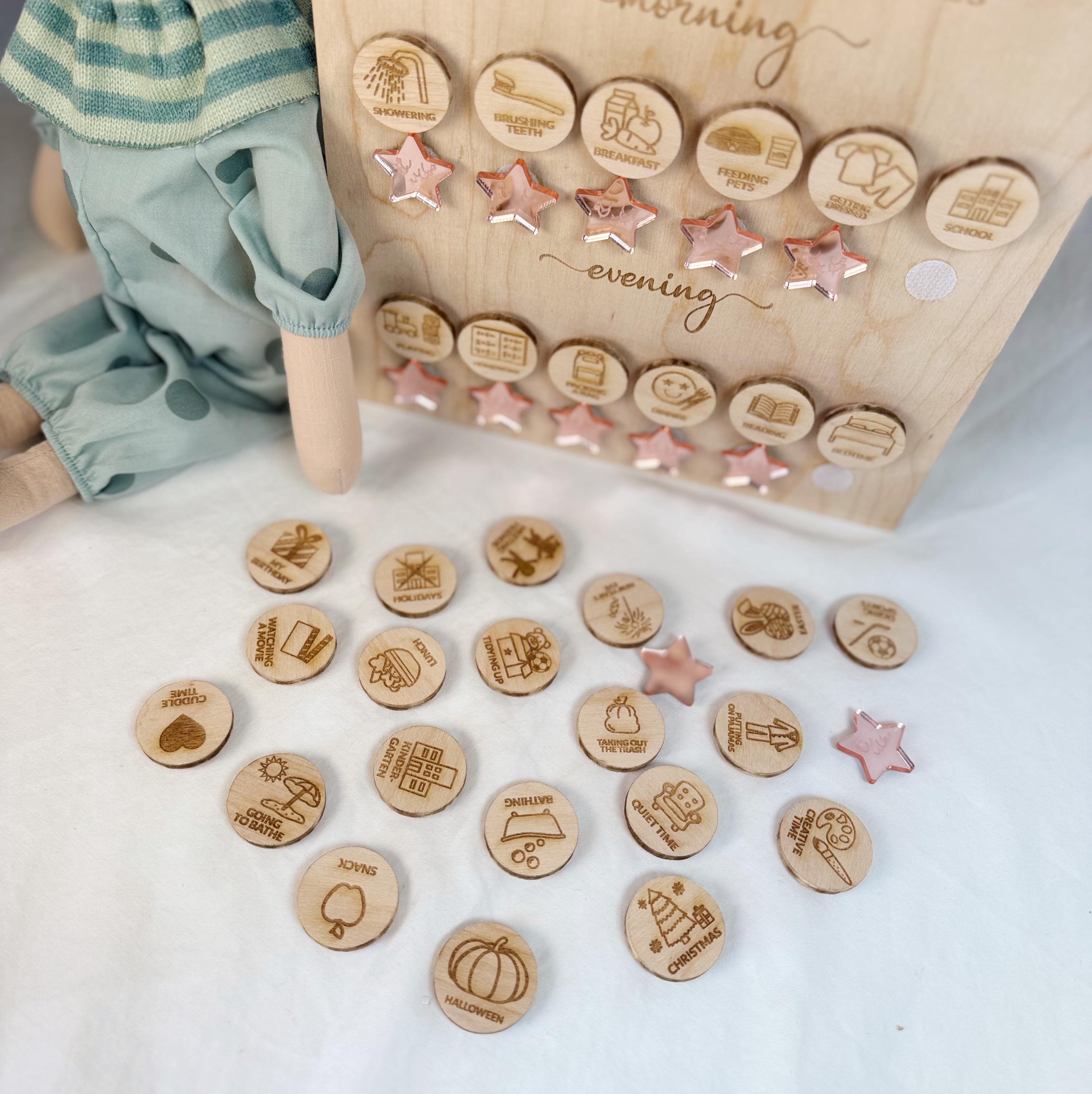 Chore Chart for Kids, Wooden Daily Responsibilities Chart, Visual ...