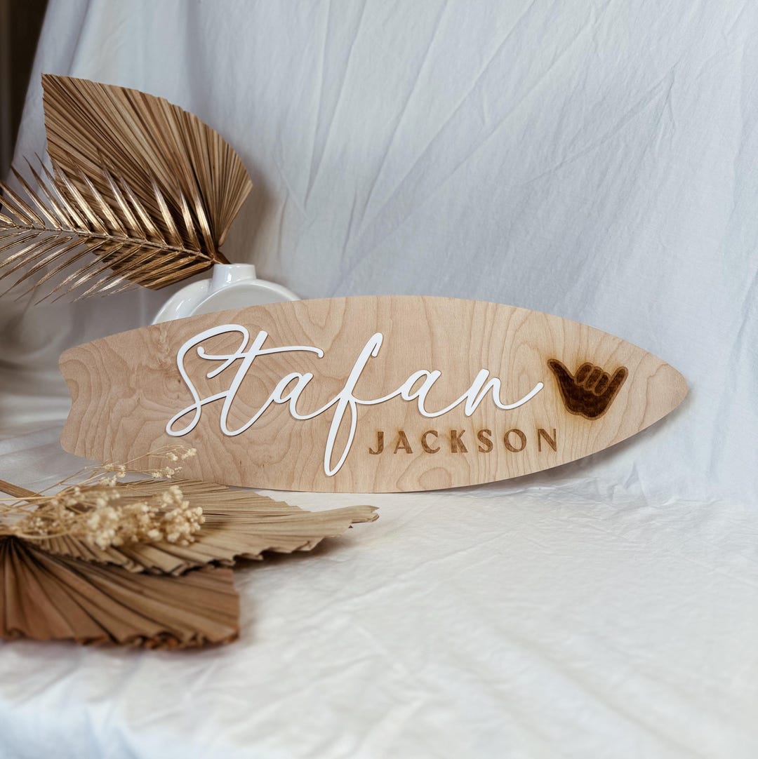 Surfboard Name Sign, 3D Nursery Wooden Name, Custom Ocean Name Sign ...