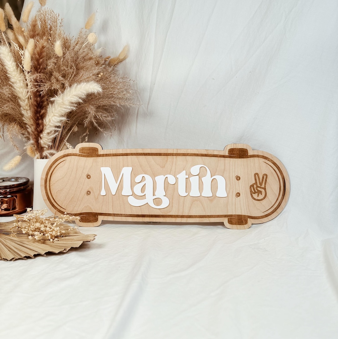 Skateboard Name Sign, 3D Custom Wooden Name, Skateboarding Room Decor ...