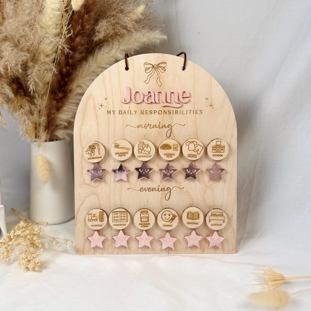 Chore Chart for Kids, Wooden Daily Responsibilities Chart, Visual ...