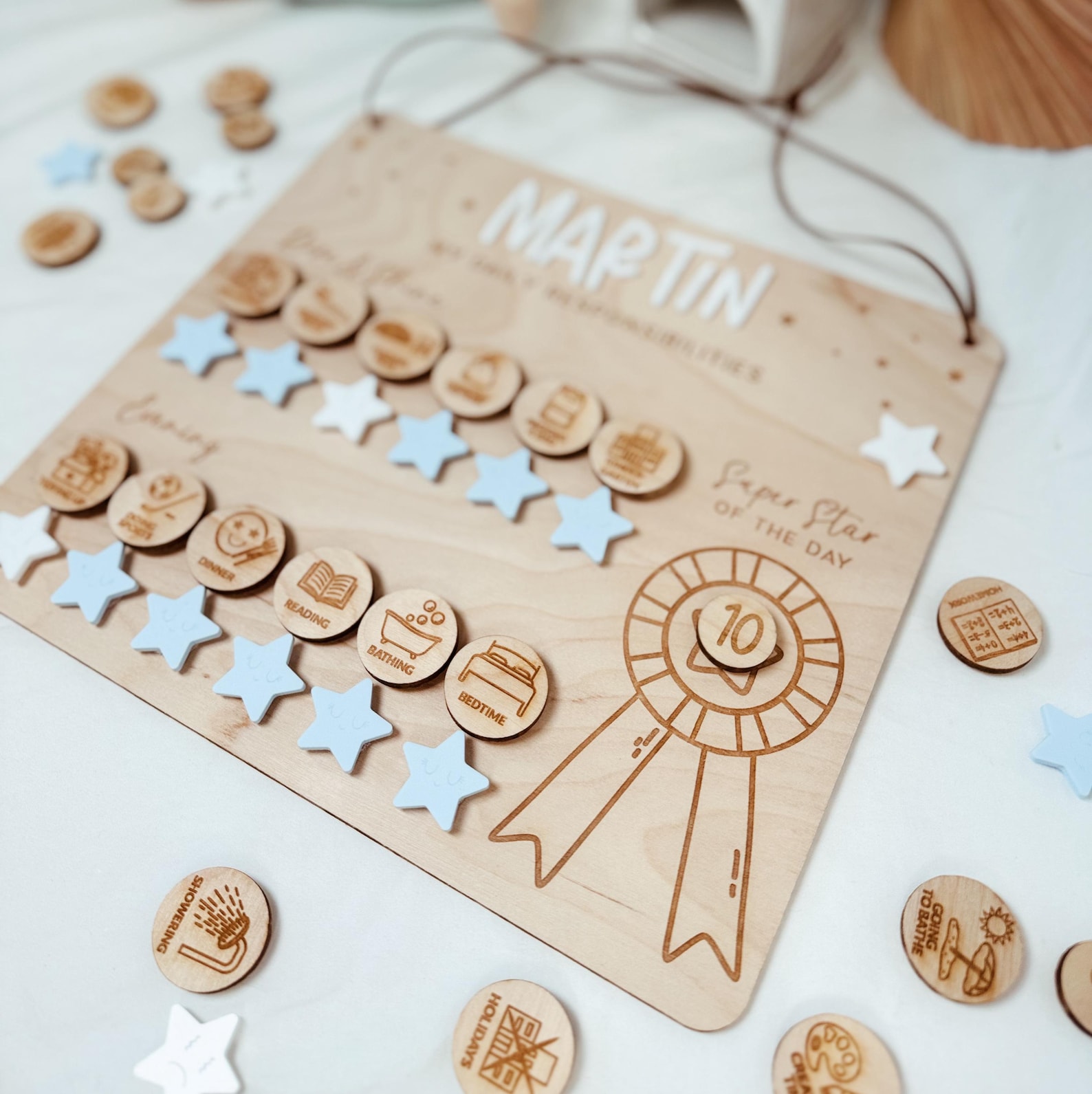 Chore Chart for Kids, Wooden Daily Responsibilities Chart, Visual ...