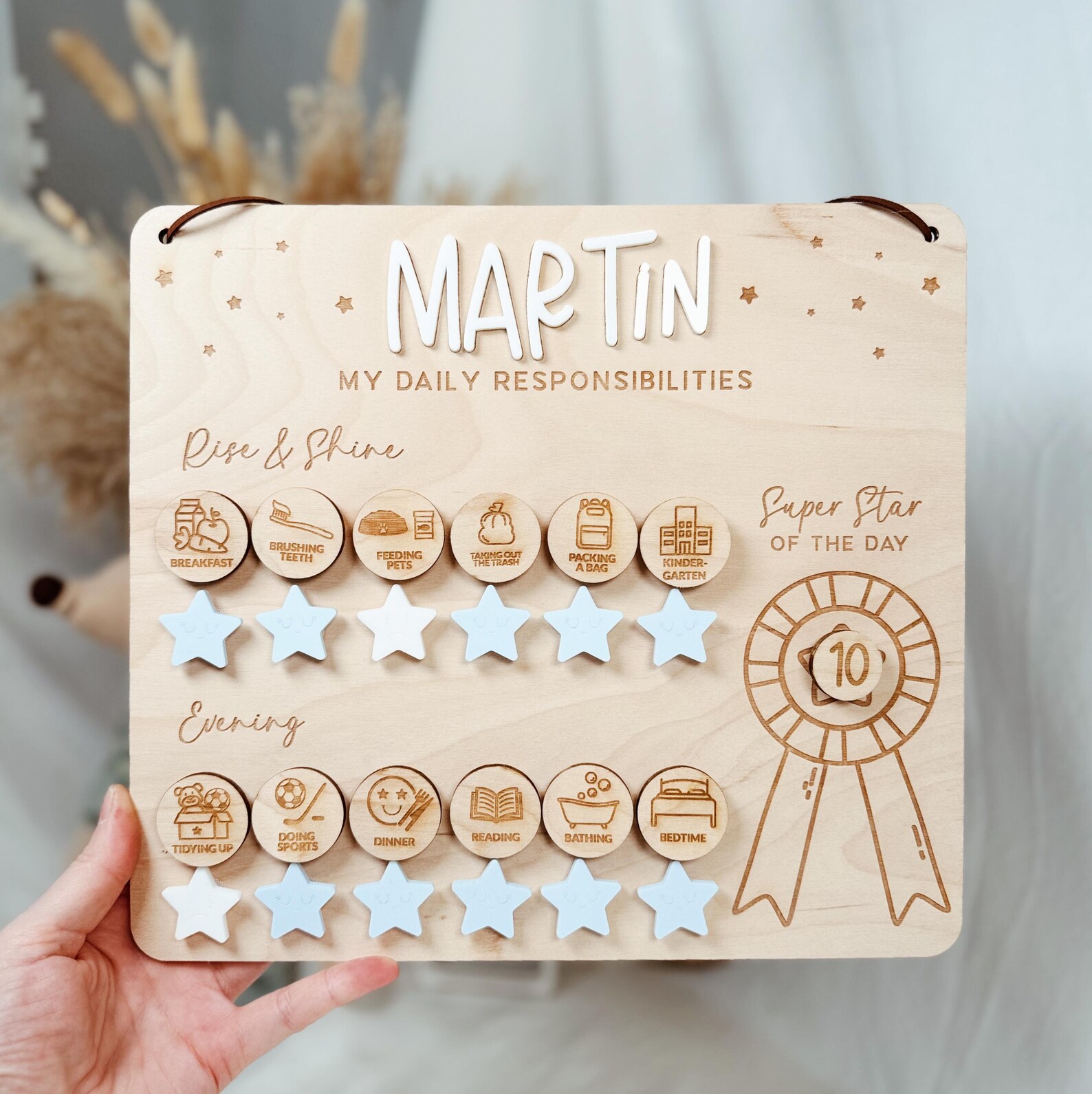 Chore Chart for Kids, Wooden Daily Responsibilities Chart, Visual ...
