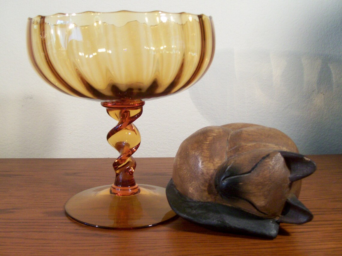 Compote Glass Amber Compote/candy Dish With Twisted Stem - Etsy Canada