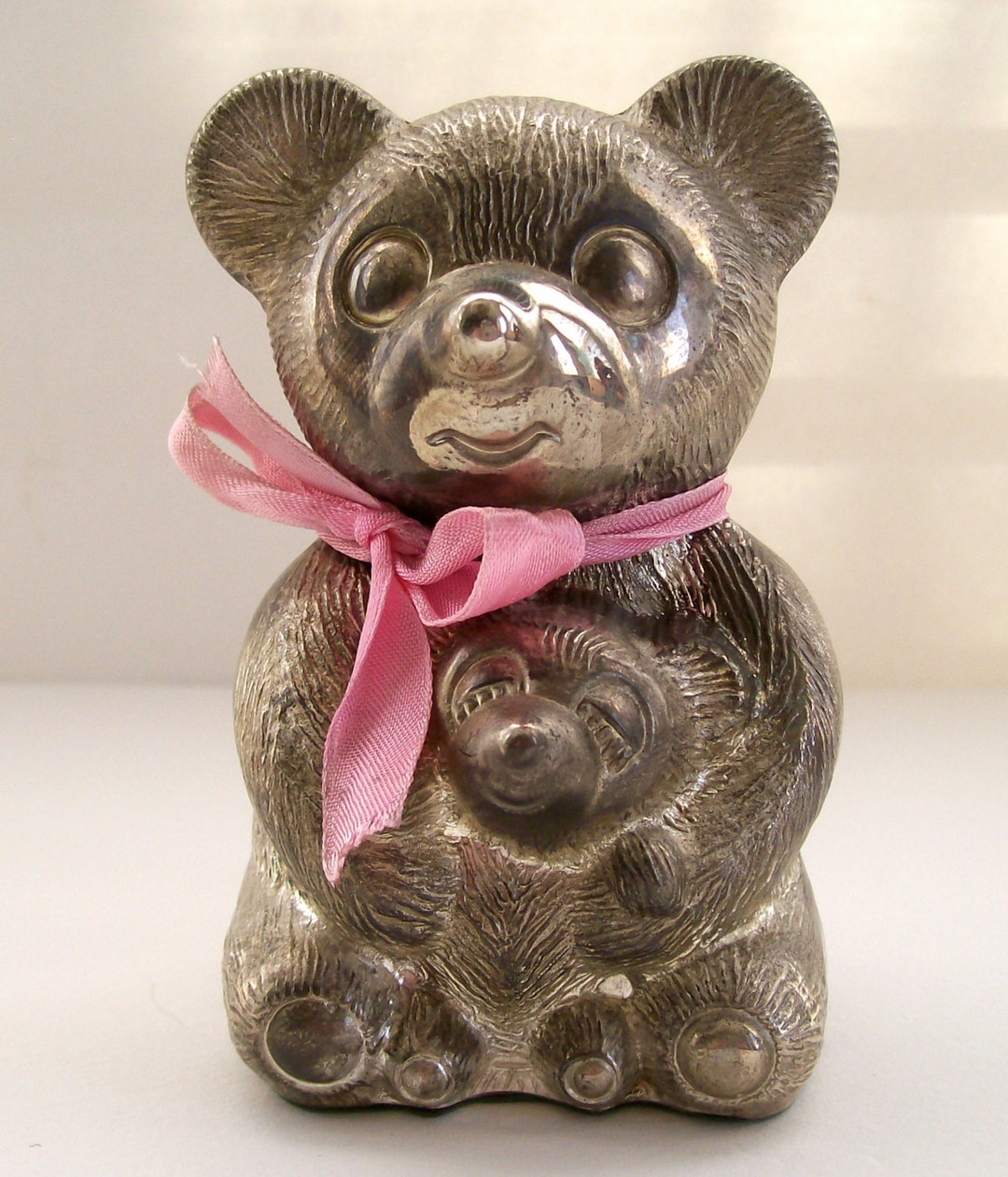 Silver Plated Teddy Bear and Baby Teddy Bear Bank - Etsy