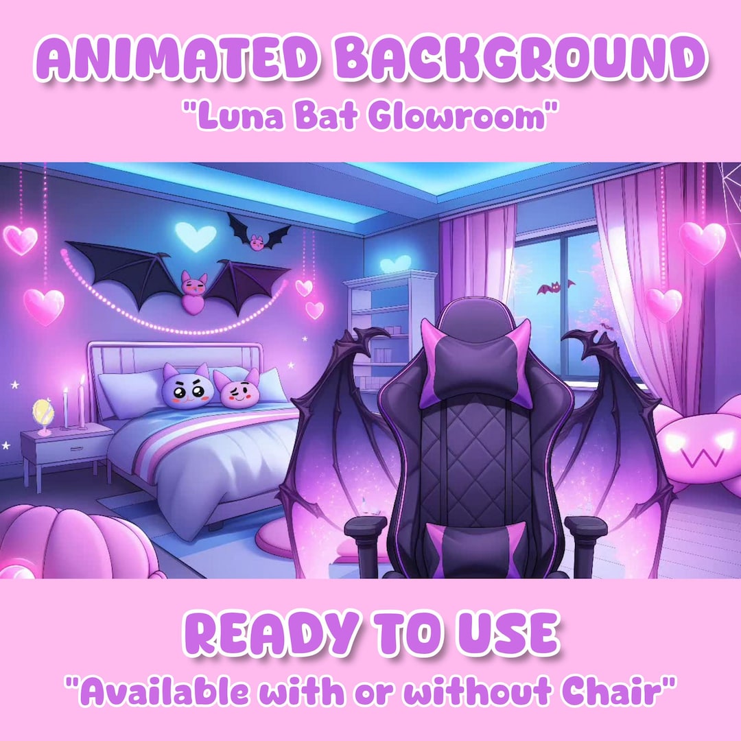 Animated Vtuber Background: Luna Bat Glowroom for Streaming (digital ...