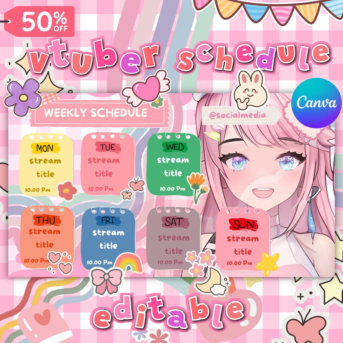 Stream Schedule Template | Pink Cute | Vtuber Weekly Stream Schedule ...