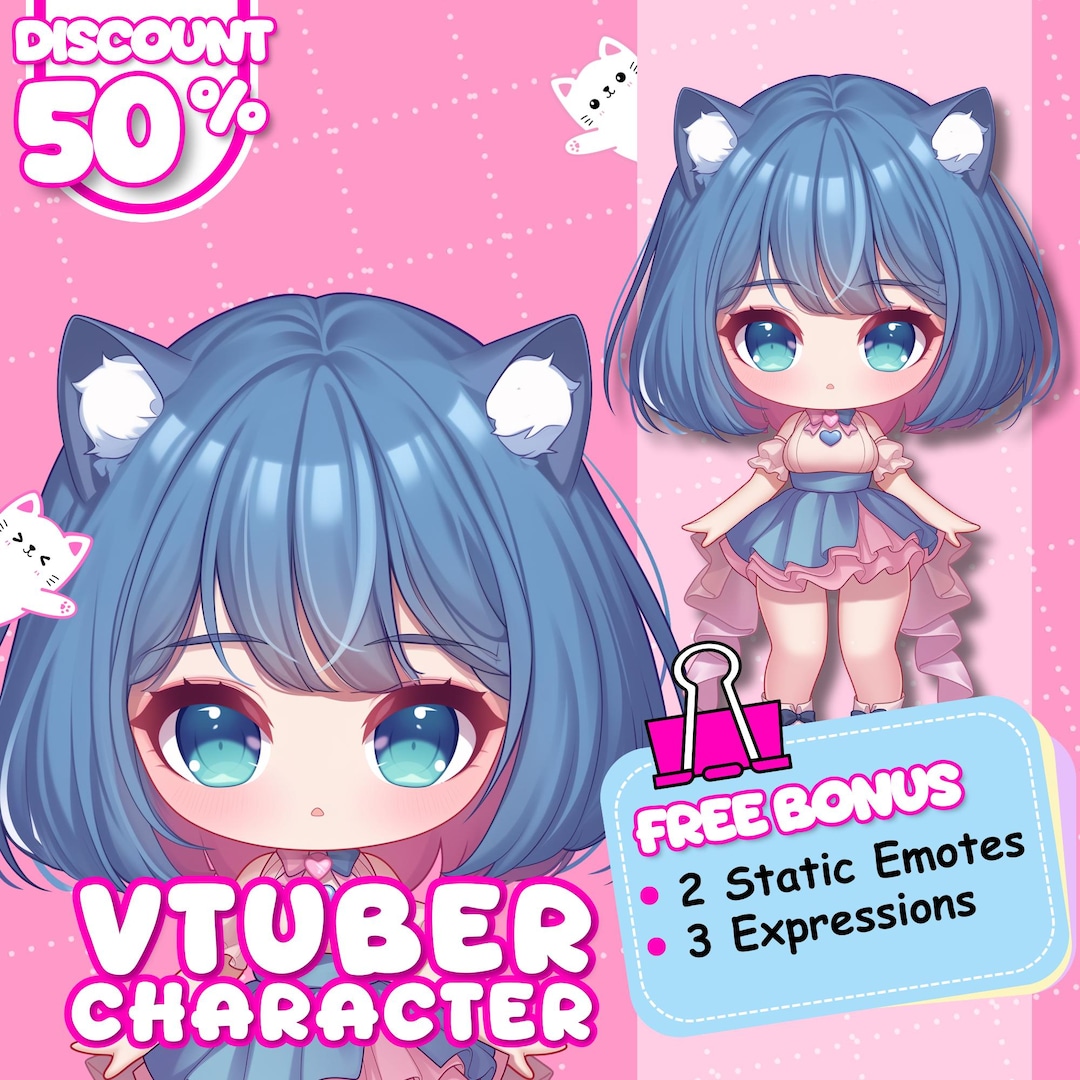 Custom Chibi Vtuber Model | Anime Kawaii Cute Half Body | Rigged PNG ...