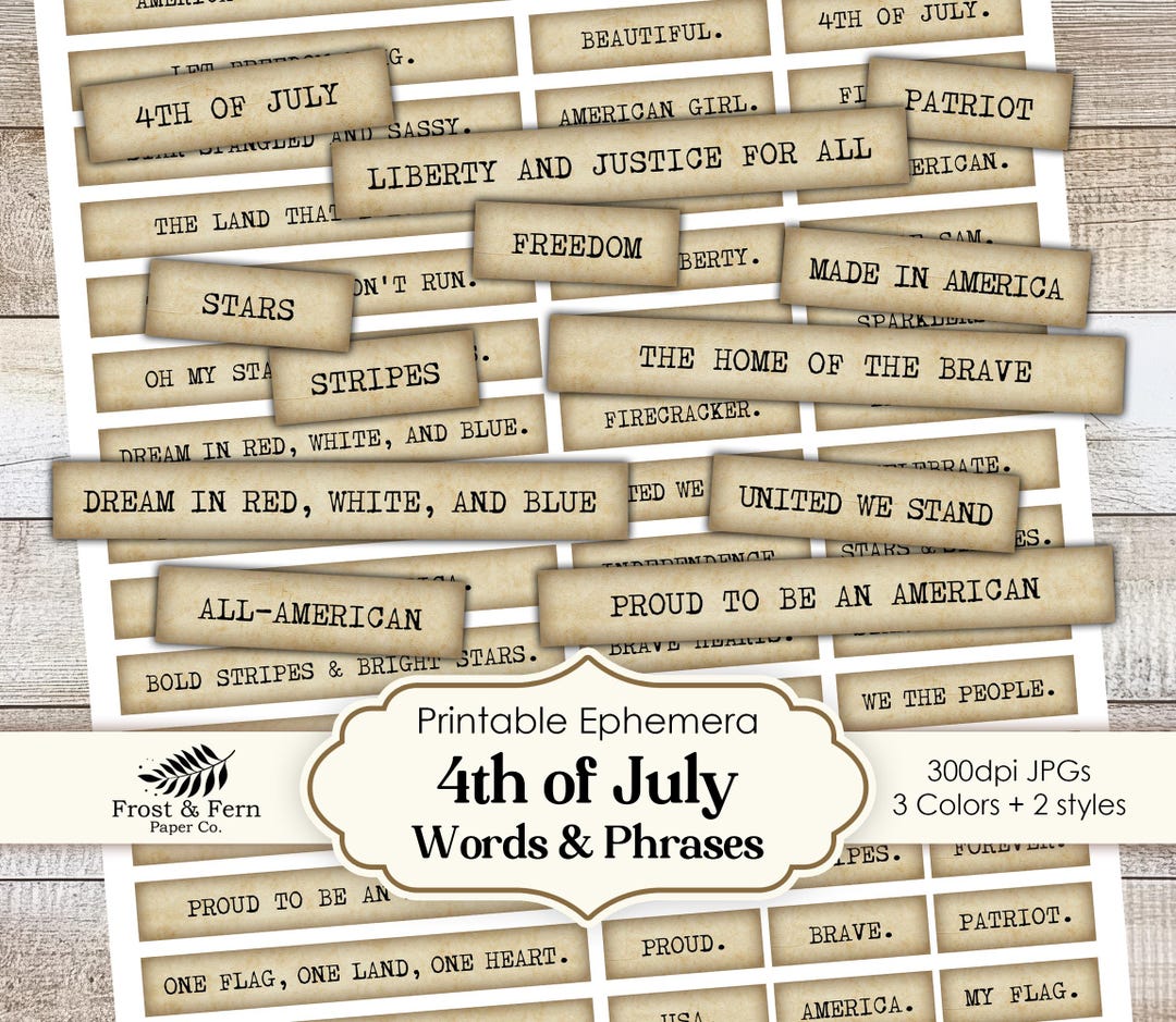 4th of July Words & Phrases | Ephemera for Junk Journals and ...