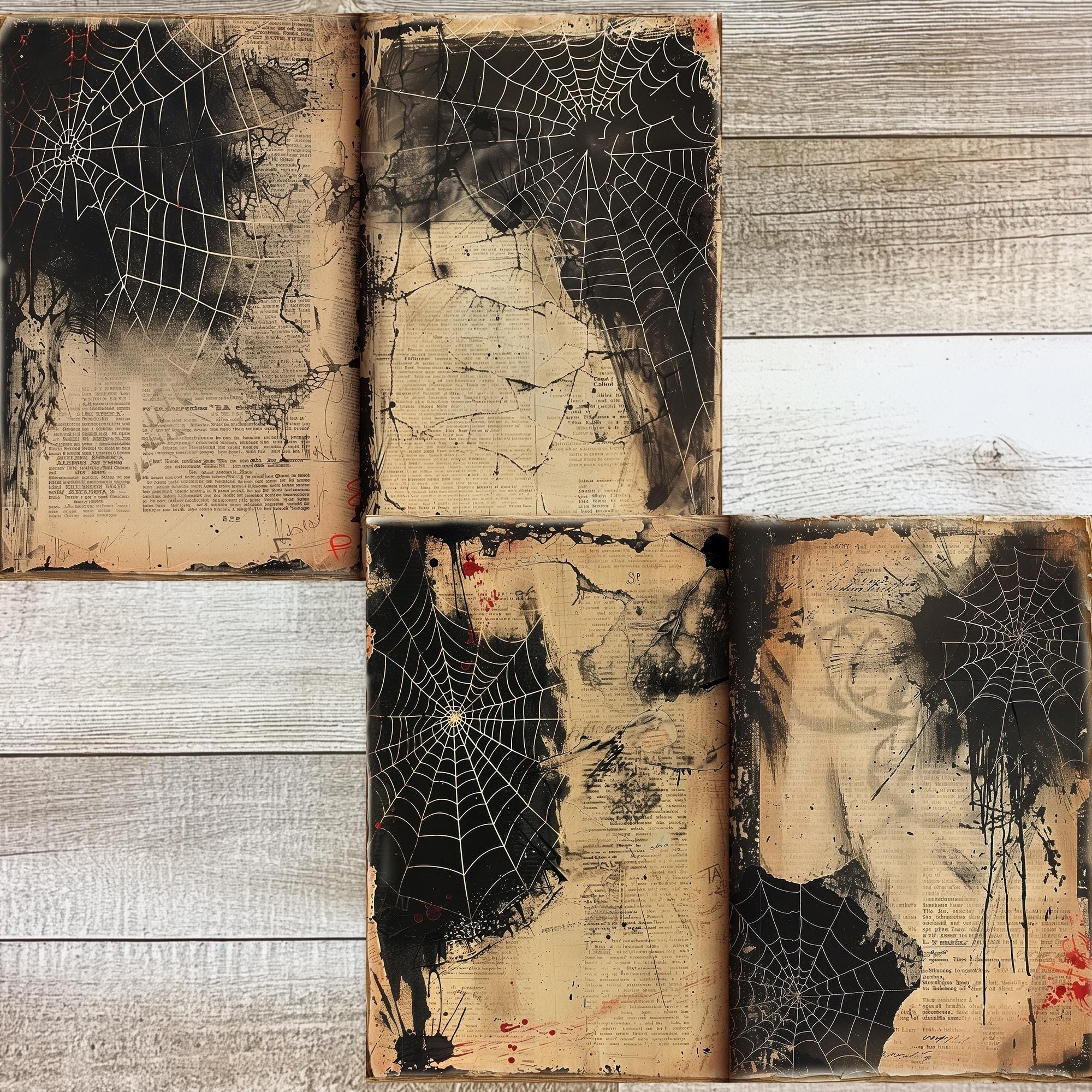 Grungy Spiderweb Junk Journal Pages | Spooky Bloodstained Background ...