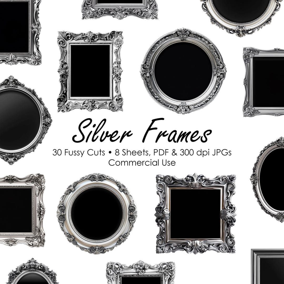 Silver Baroque Photo Frames – Clip Art Ephemera (digital Download) - Etsy