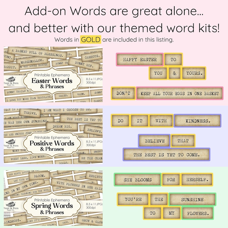 Add-on Words & Phrases | Ephemera for Junk Journals and Scrapbooking ...