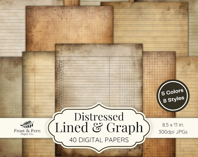 Distressed Lined Paper | Vintage Grunge Digital Paper, Printable ...