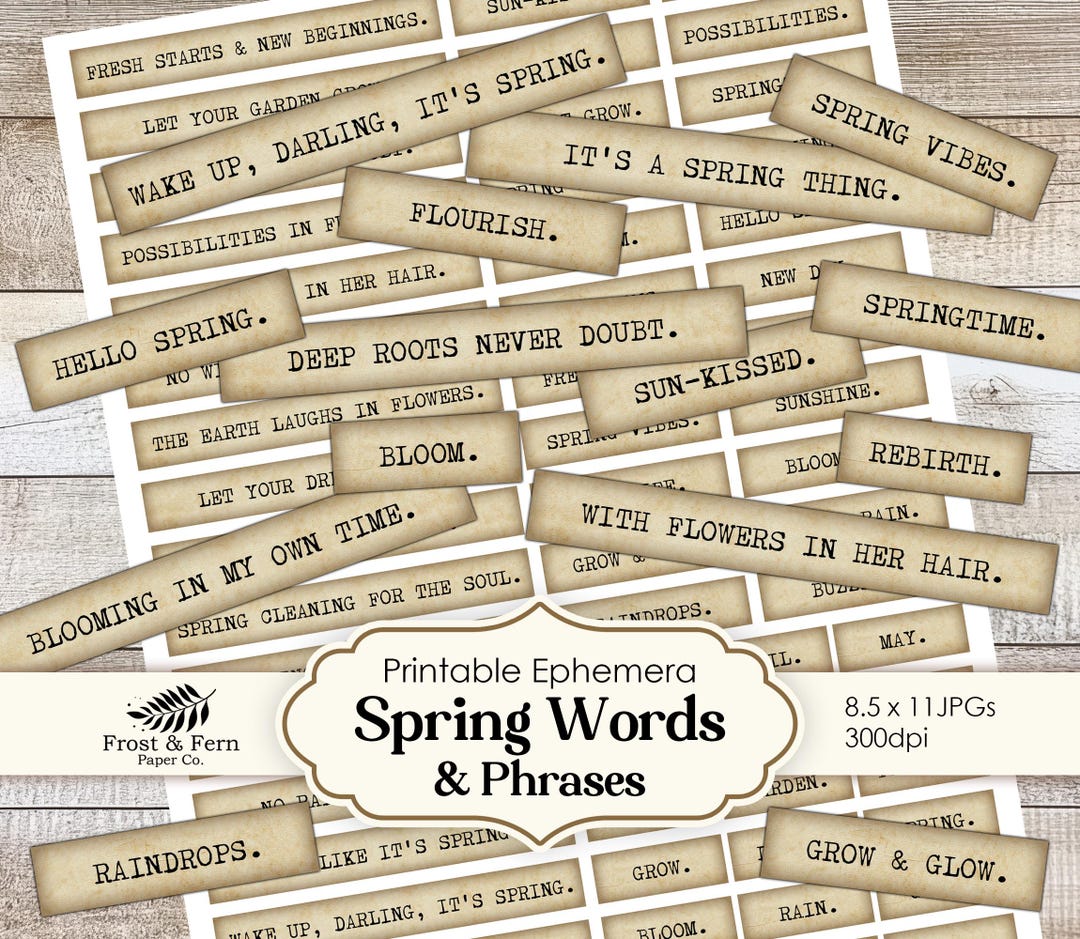Spring Words & Phrases | Ephemera for Junk Journals and Scrapbooking ...