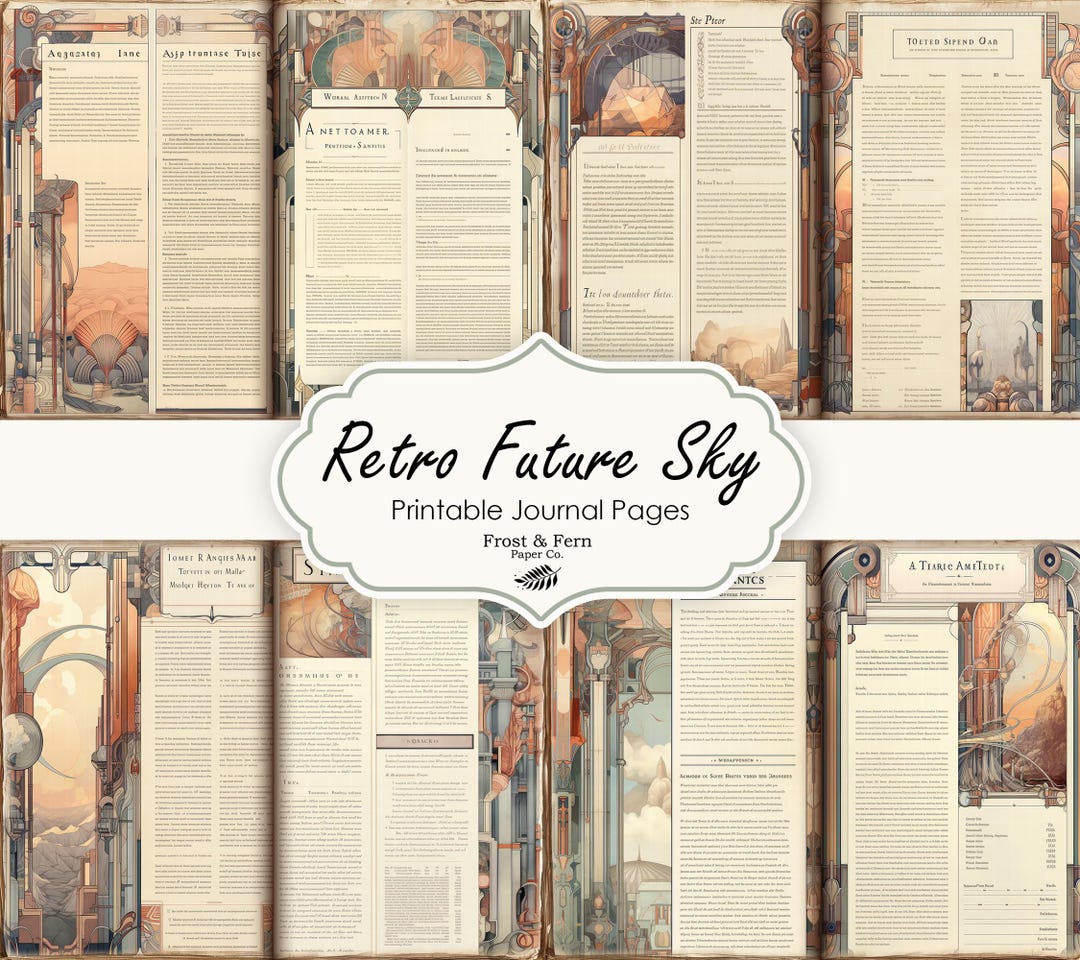Retro Future Sky Junk Journal Pages | Art Nouveau Scrapbook (digital ...
