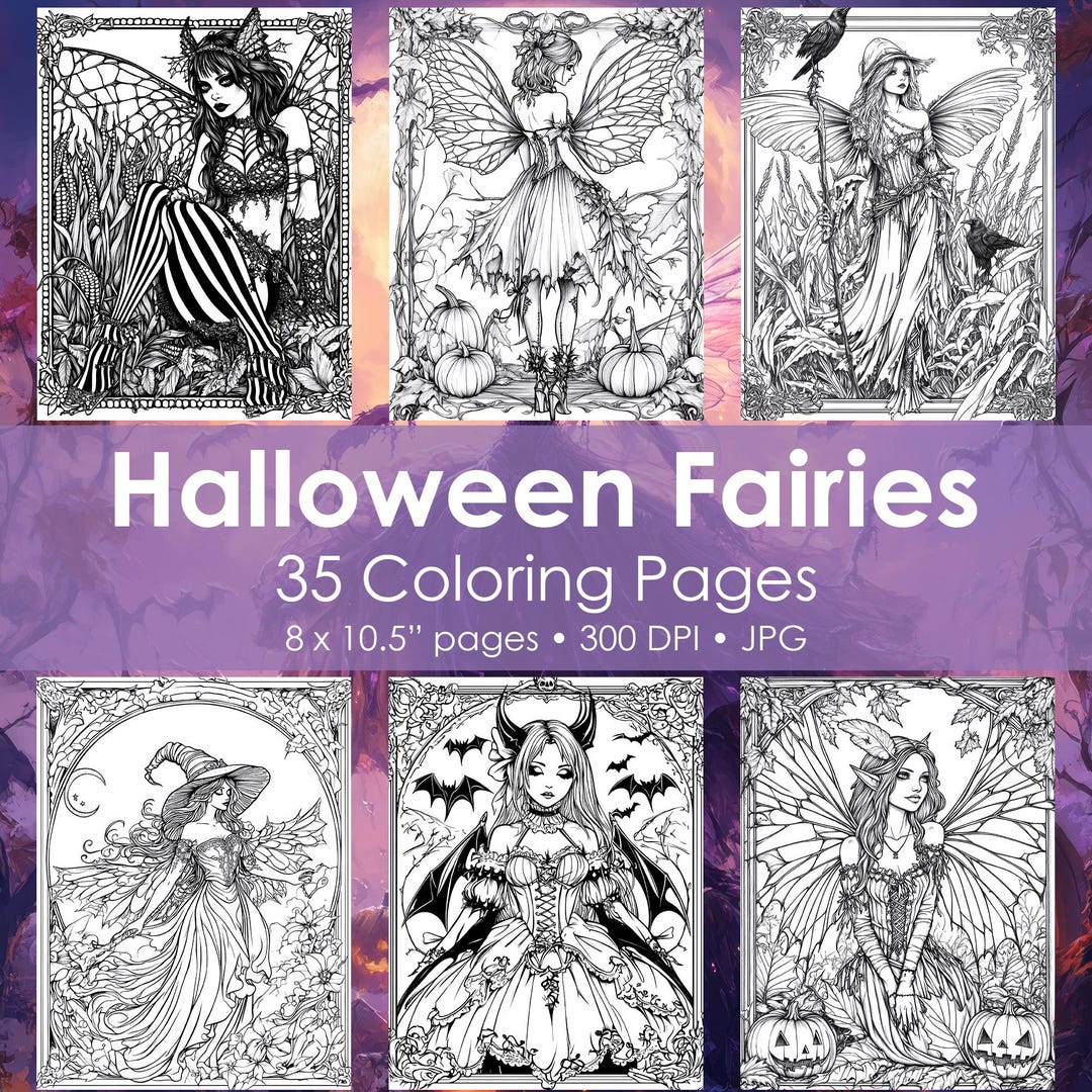 Halloween Fairies 35 Coloring Pages Enchanted Fantasy Adult Coloring ...