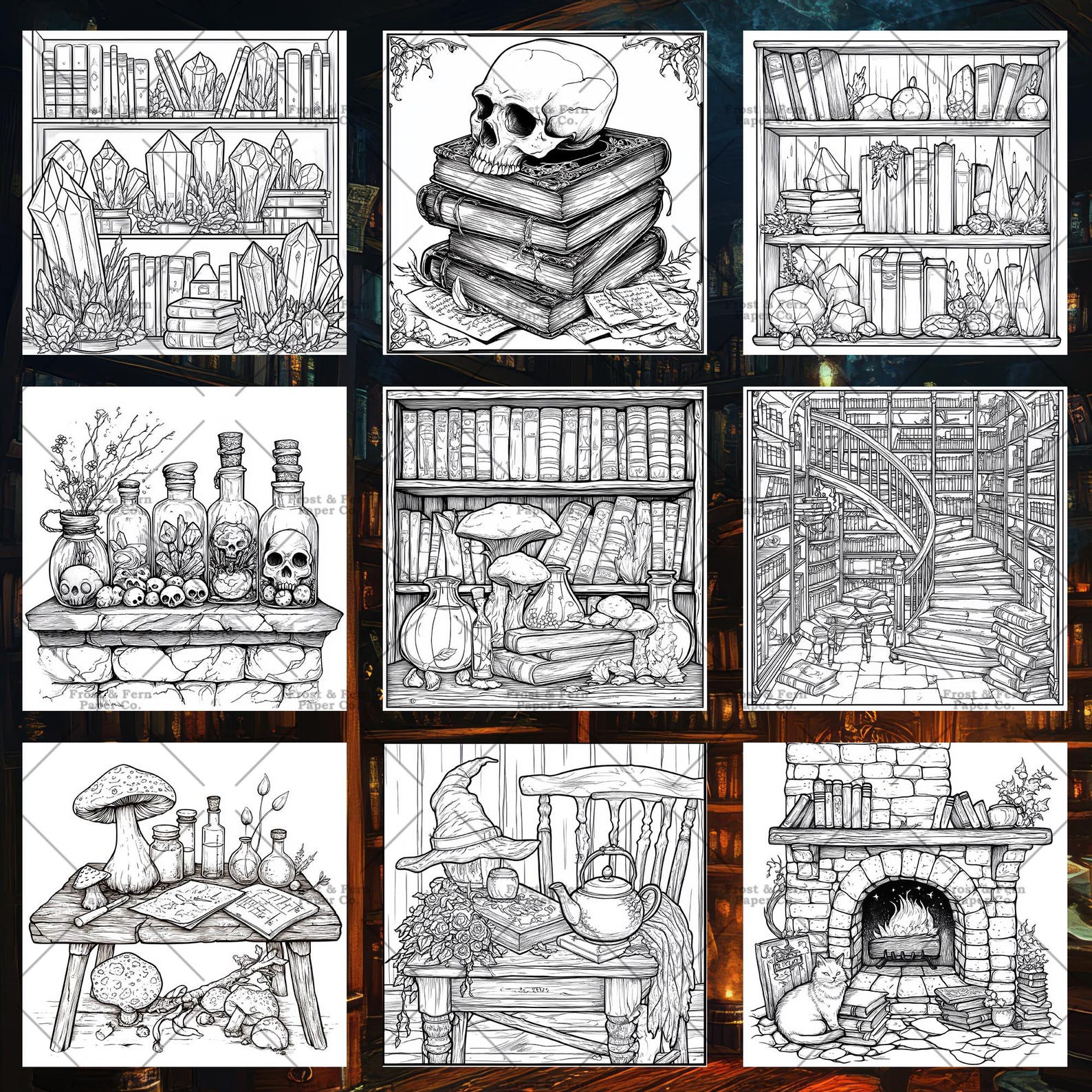 Witch's Library Coloring Book – 50 Enchanted Cottagecore Pages (digital ...