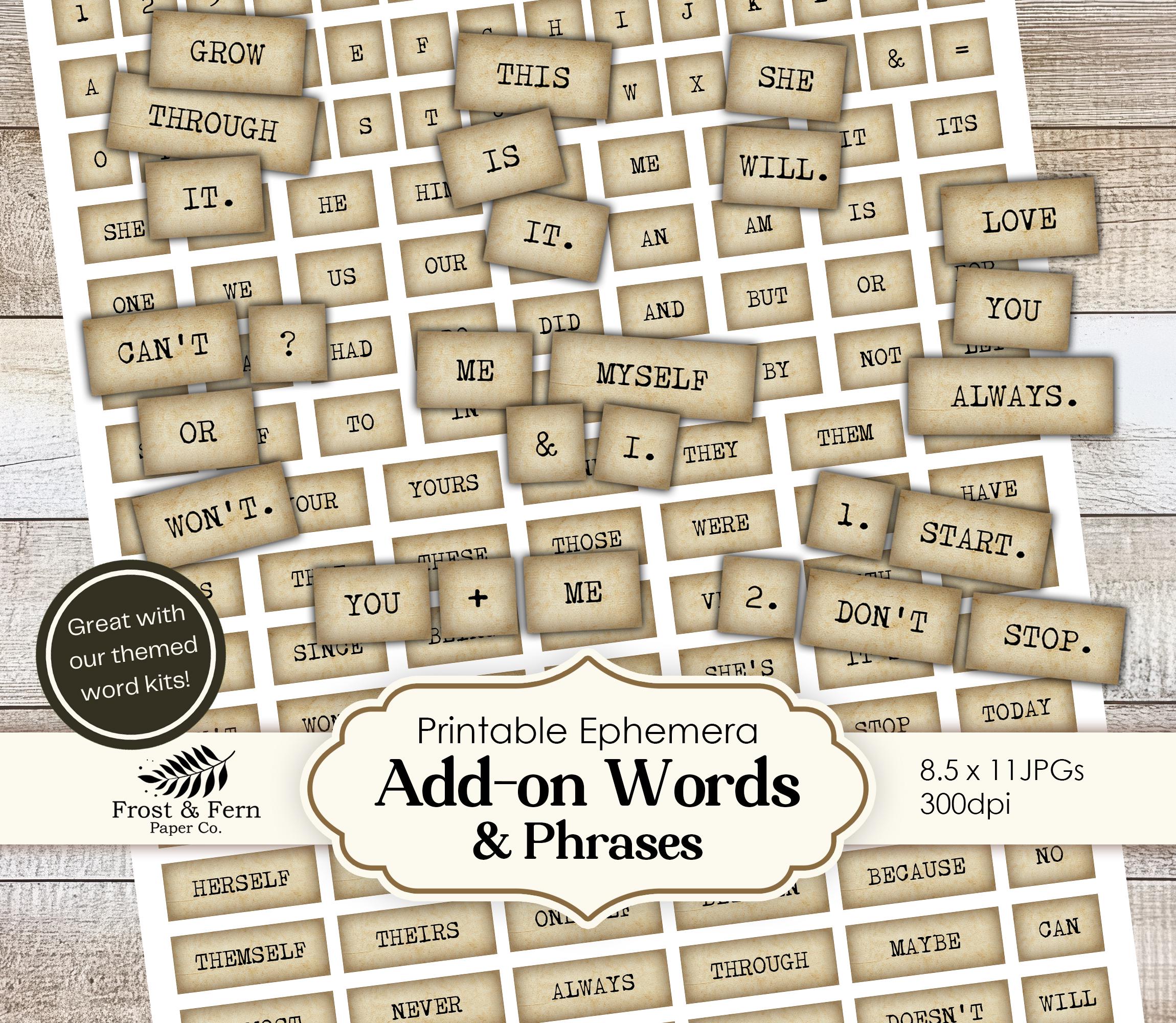 Add-on Words & Phrases | Ephemera for Junk Journals and Scrapbooking ...