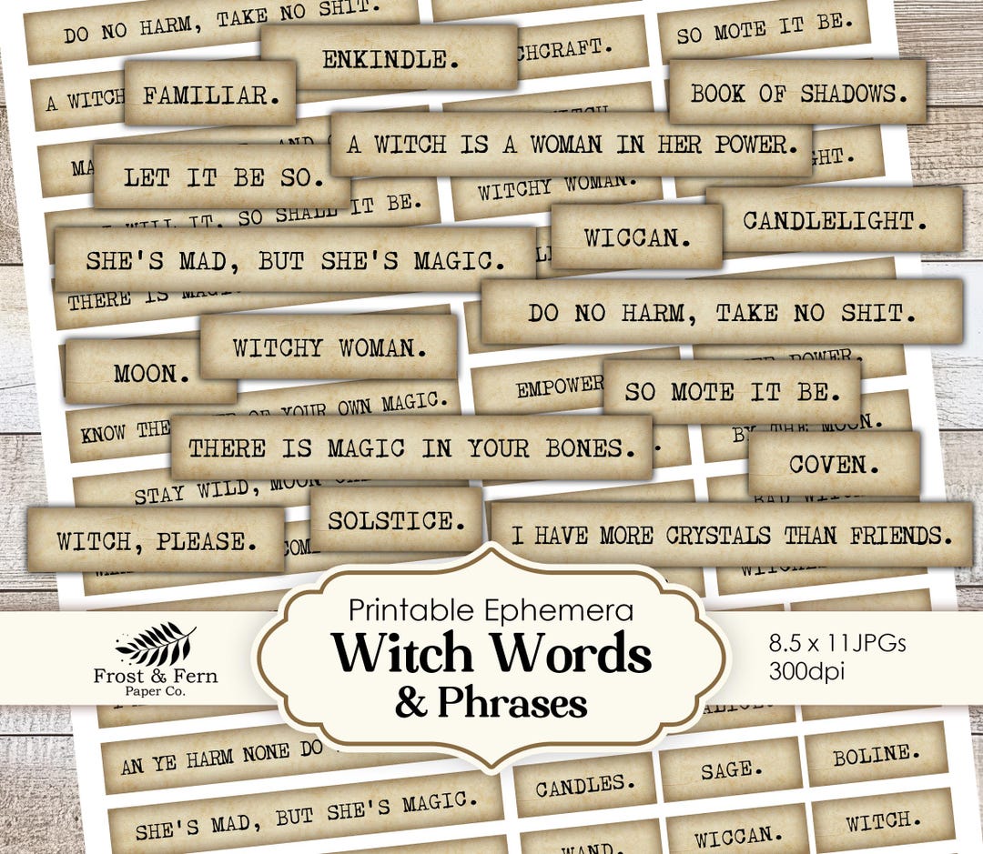 Witchy Words & Phrases | Ephemera for Junk Journals and Scrapbooking ...