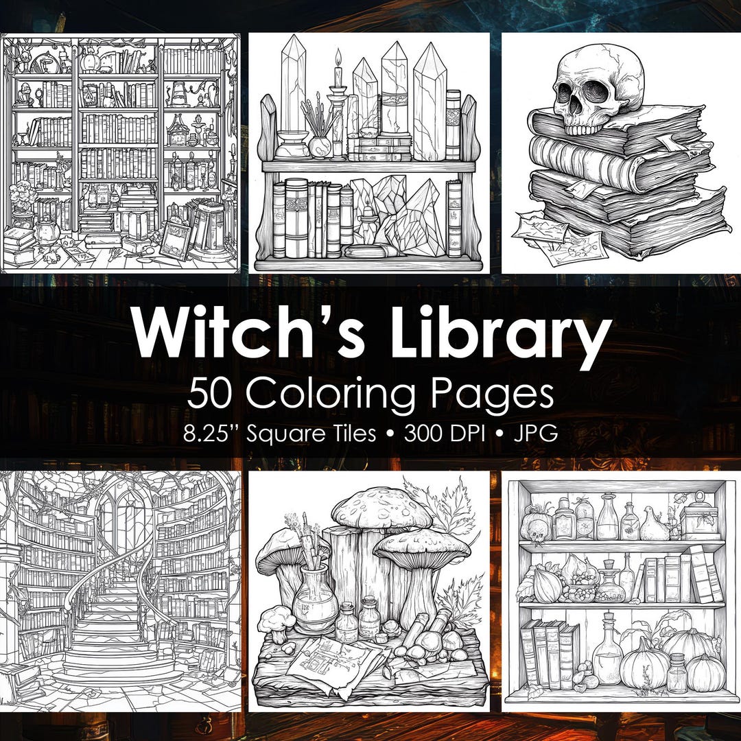 Witch's Library Coloring Book – 50 Enchanted Cottagecore Pages (digital ...