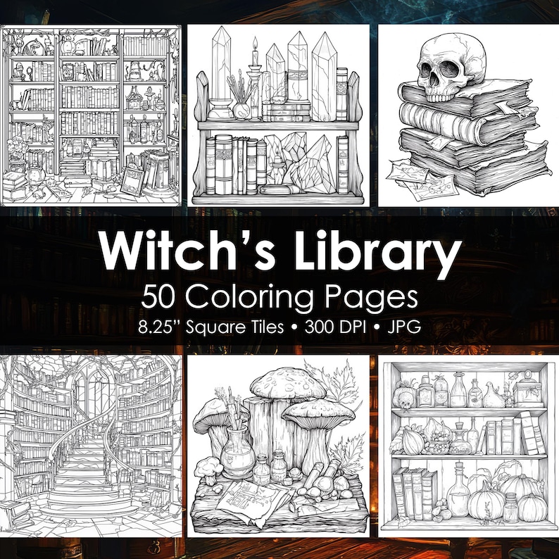 Witch's Library - 50 Coloring Pages | Enchanted Witchy Cottagecore ...