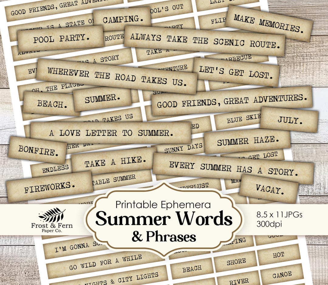 Summer Words & Phrases | Ephemera for Junk Journals and Scrapbooking ...